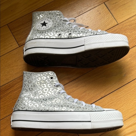 Converse | Shoes | Converse Silver Hightop Sneakers With Lift Platform ...